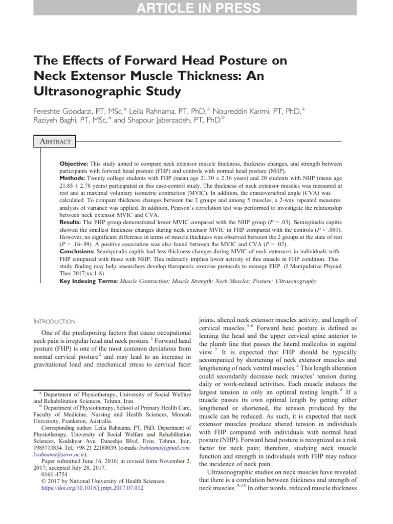 The Effectsof Forward Head Postureonneckextensor | PDF | Skeletal ...