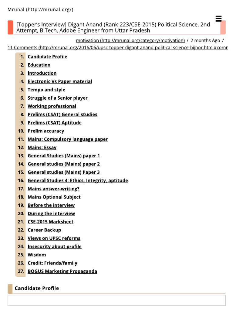 UPSC Rank-223 Digant Anand Political Science, Adobe Engineer | PDF
