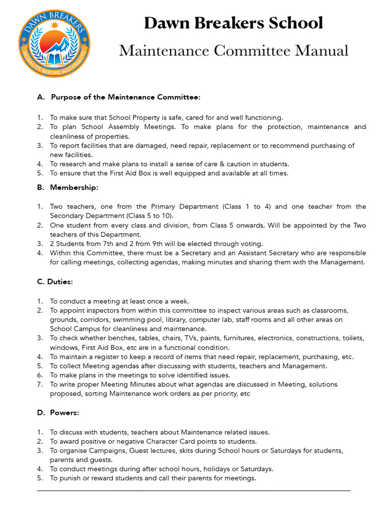 Maintenance Committee Guidelines for Schools | PDF | Teachers