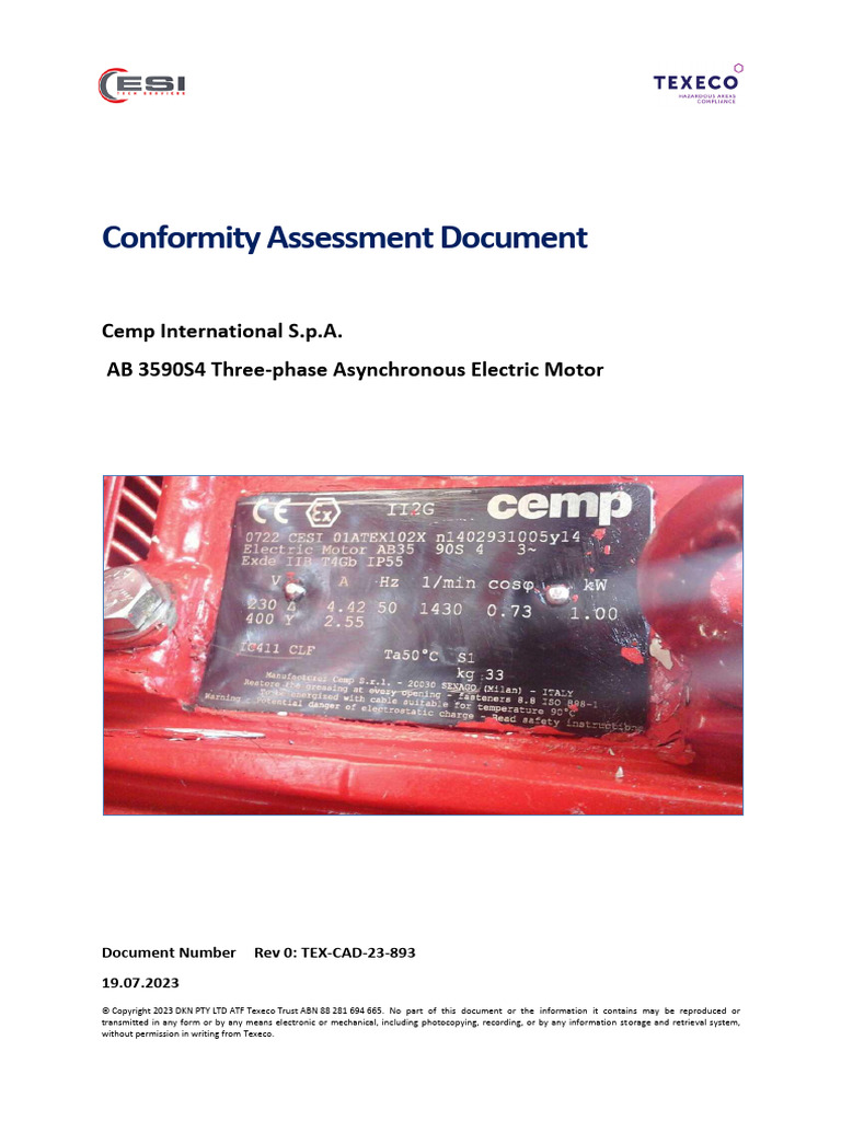 Tex-Cad-23-893 - Cemp Motor - Cesi 01 Atex 102x Rev 0 | PDF ...