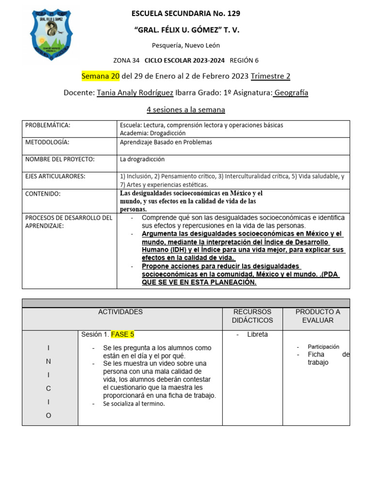 Plan Sem 20 Geo (23-24) | PDF
