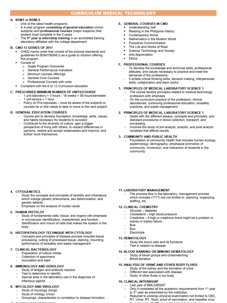 PMLS - Curriculum of Medical Technology | PDF PMLS - Curriculum of Medical Technology | PDF
