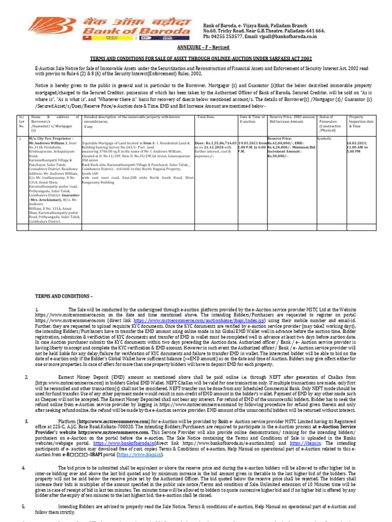 City TEX 1 Fin Upload Annexure F Revised Terms and Conditions-1-4 Compressed | PDF | Auction | Taxes