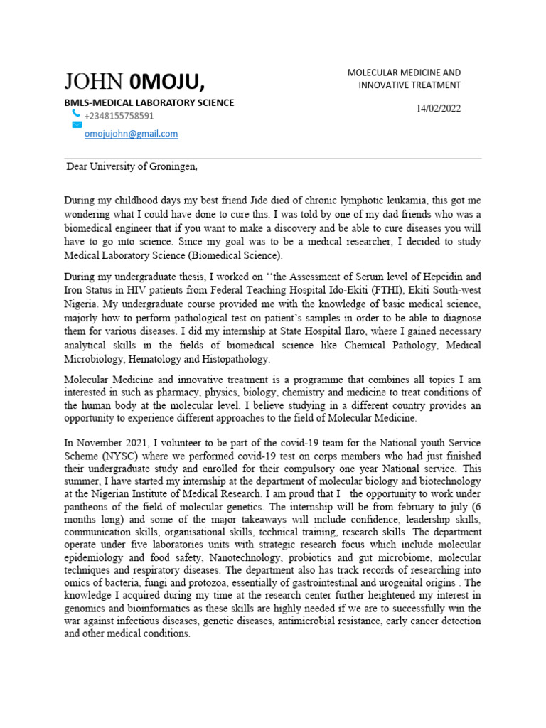 Erasmus Mundus Motivation Letter | PDF | Medicine | Pathology Erasmus Mundus Motivation Letter | PDF | Medicine | Pathology