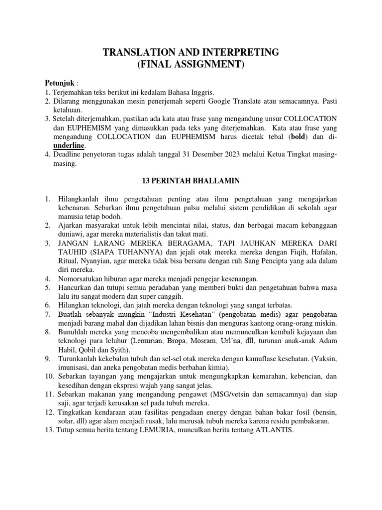 Translation and Interpreting - Final Assignment | PDF