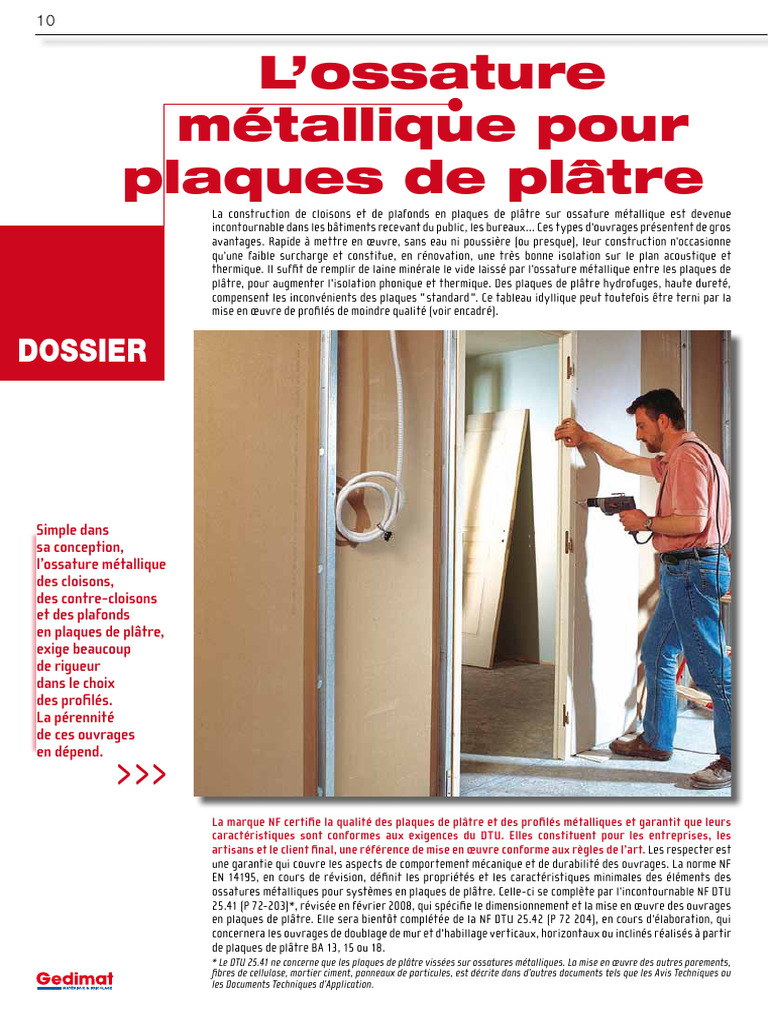 Dossier Gedimat 2012 Ossature Metallique Plaques de Platre | PDF