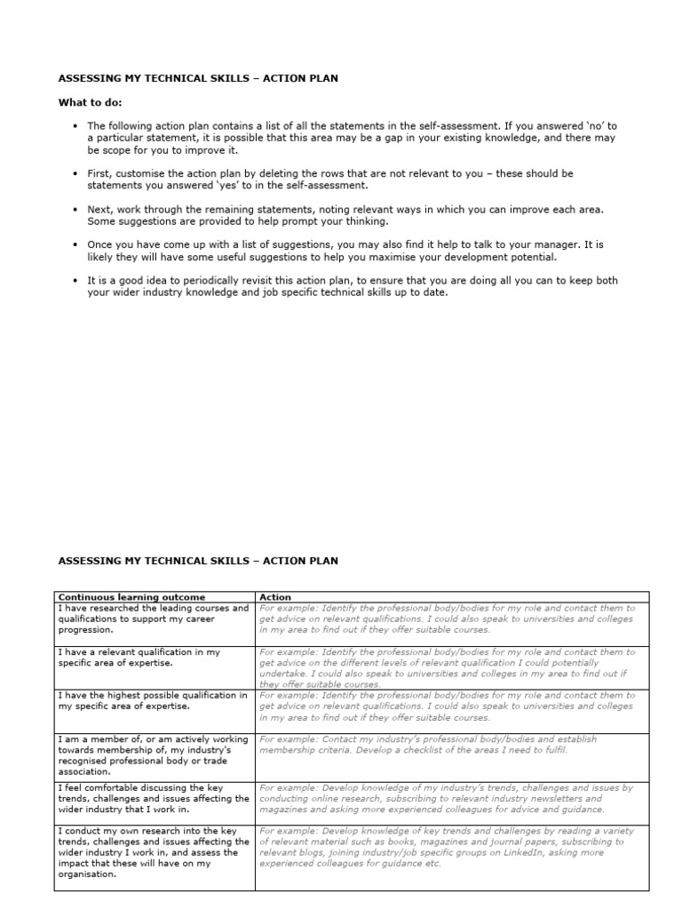 Assessing My Technical Skills - Action Plan | PDF