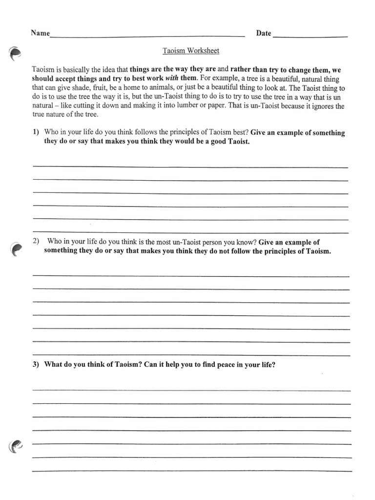 Taoism Worksheet | PDF