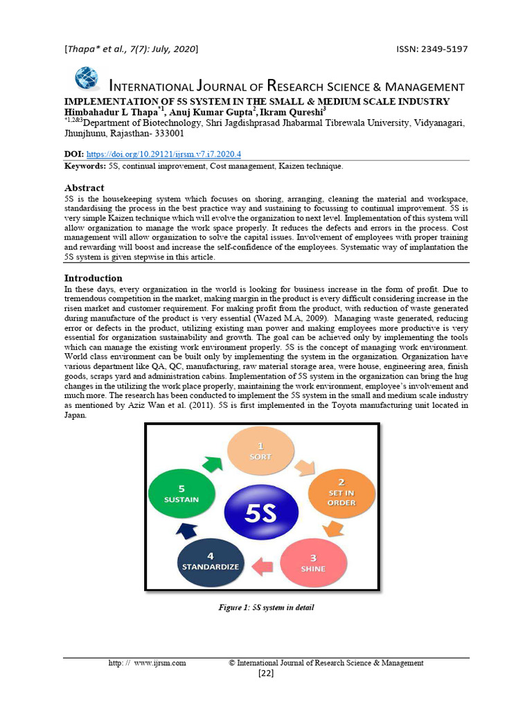 Implementation of 5S System in The Small & Medium Scale Industry | PDF