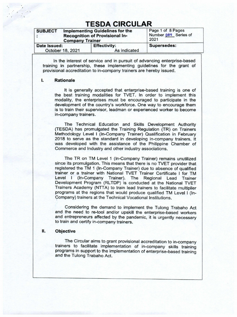 TESDA Circular No. 089-2021 | PDF | Business
