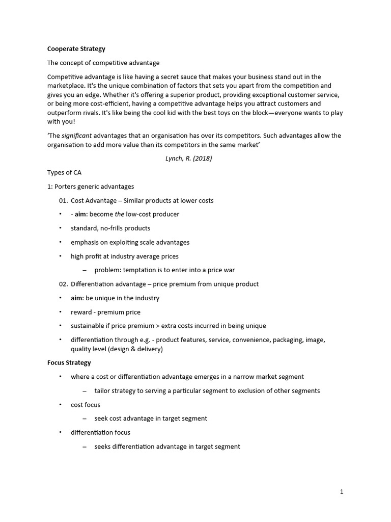 Cooperate Strategy | PDF | Strategic Management | Competitive Advantage