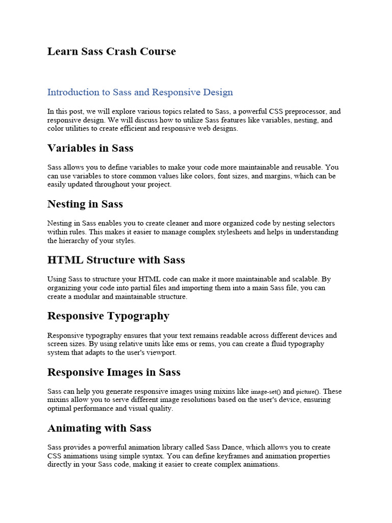 Learn Sass Crash Course | PDF