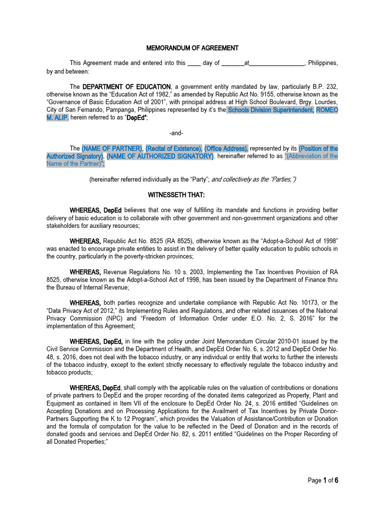 MOA Template Ver. 5.0 | PDF