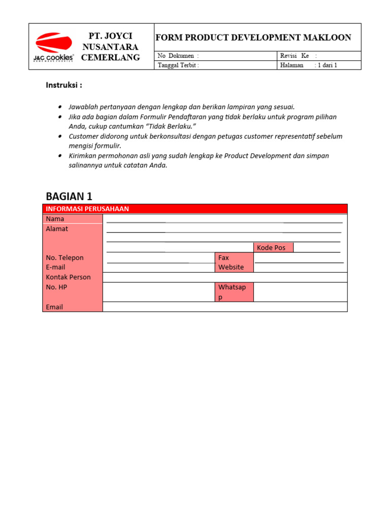 Formulir Pengembangan Produk Makloon | PDF