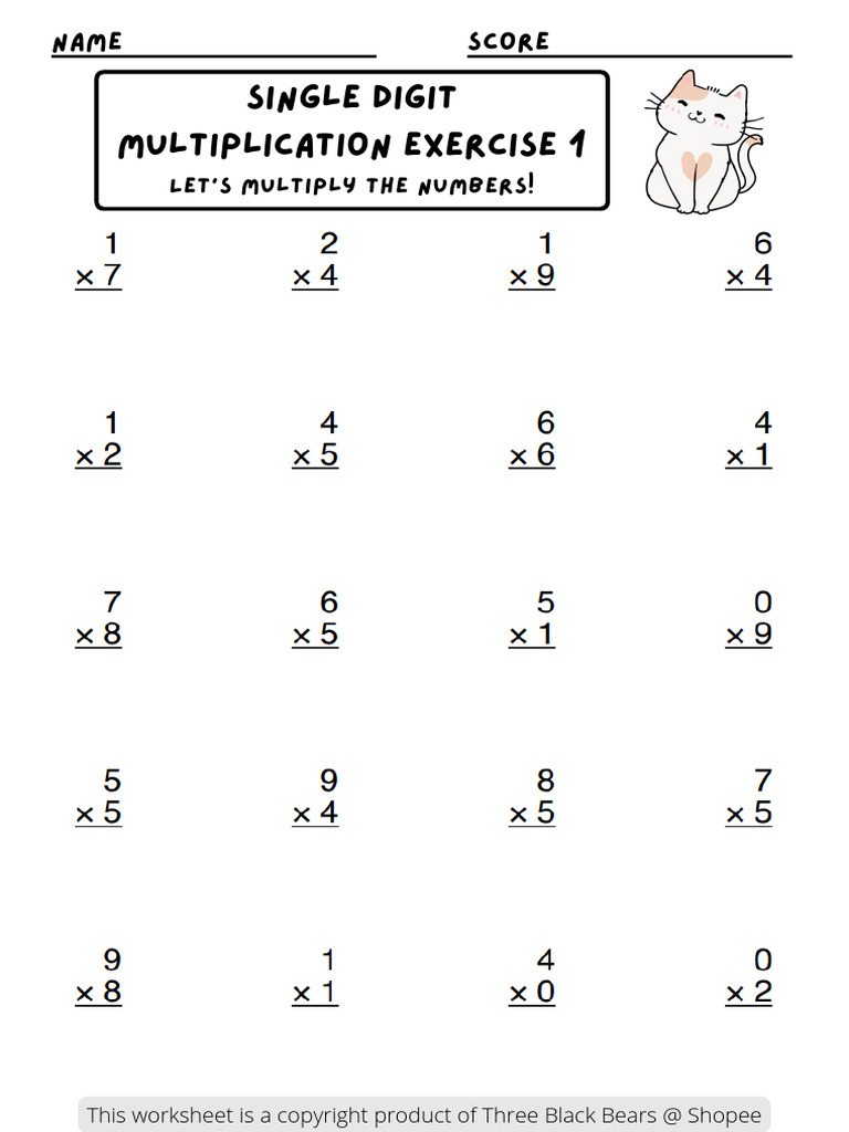 1 Digit Multiplication | PDF
