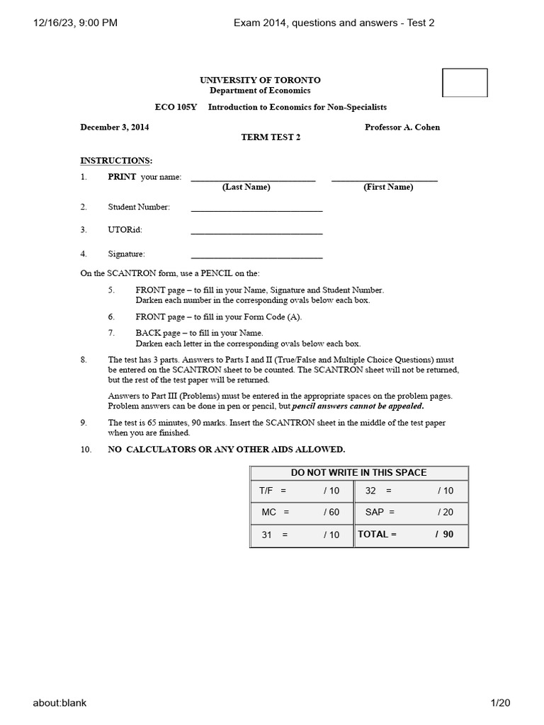 Exam 2014 Questions and Answers - Test 2 | PDF