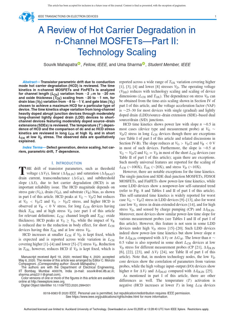 A Review of Hot Carrier Degradation in N-Channel MOSFETs - Part 2 ...