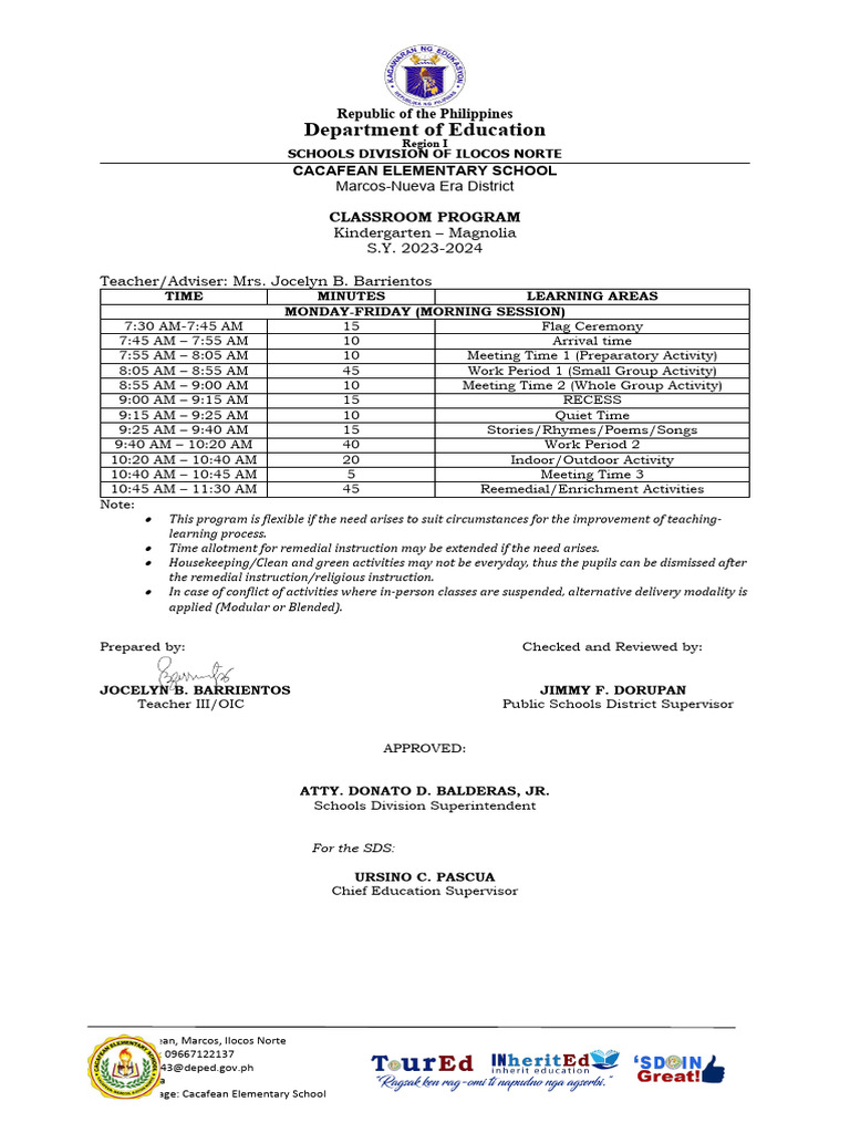 Cacafean Es Class Program 2023-2024 - Final | PDF