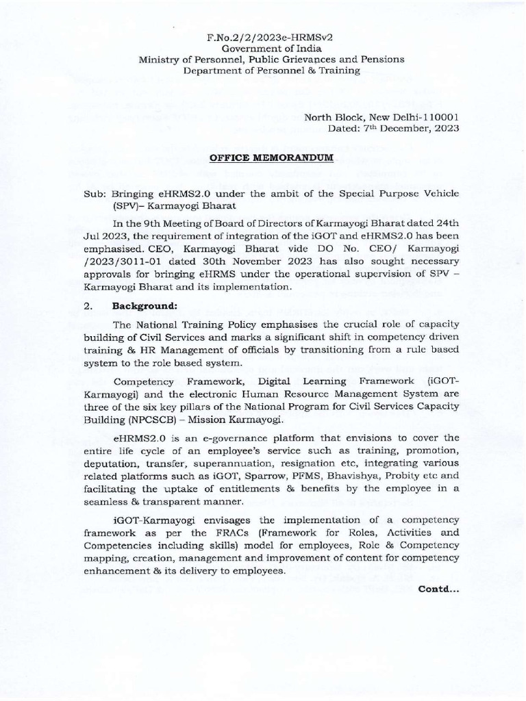 Bringing e HRMS Under SPV | PDF