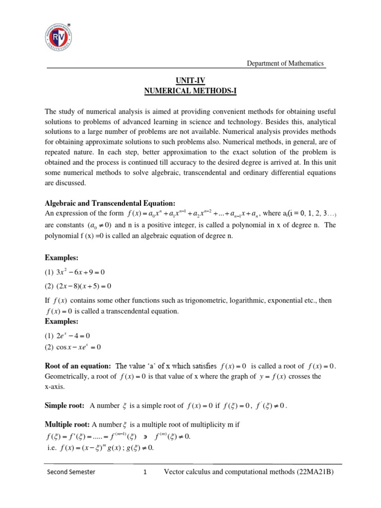 Unit IV Numerical Methods I | PDF