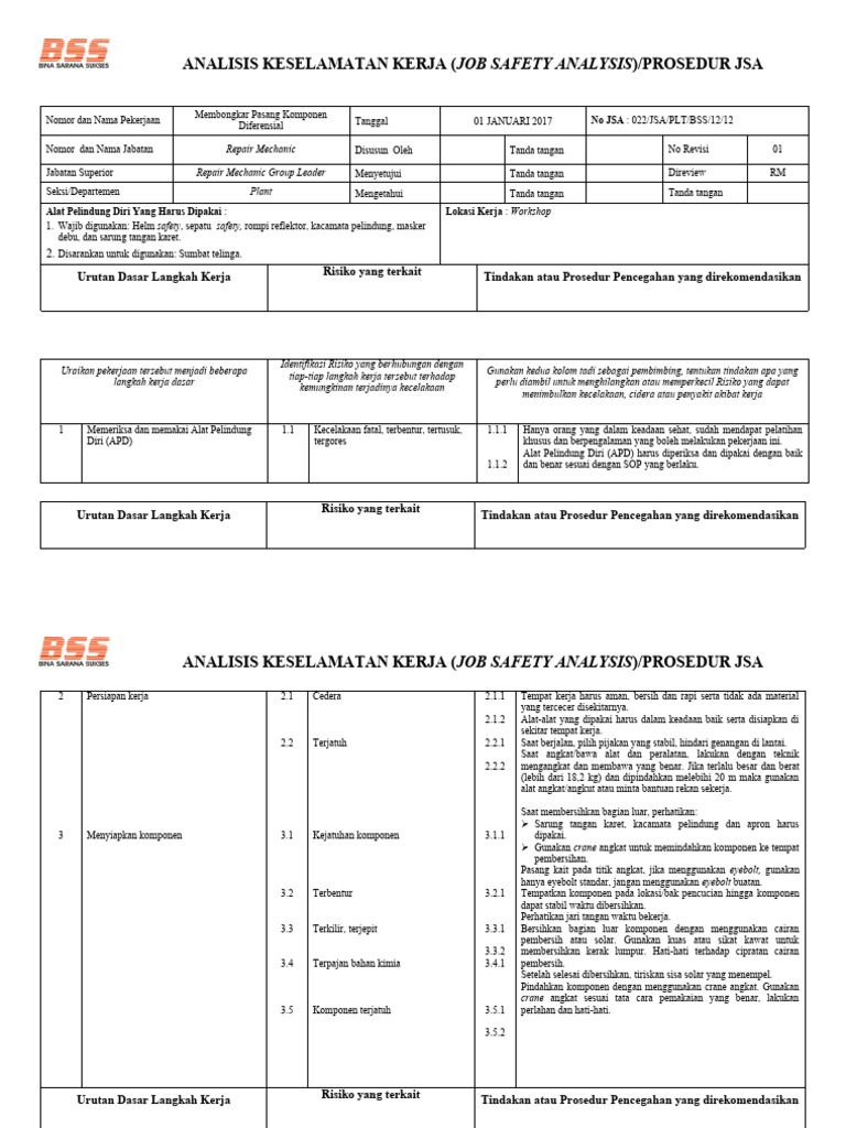 Jsa Membongkar Pasang Komponen Diferensial Pdf Teknologi Rekayasa