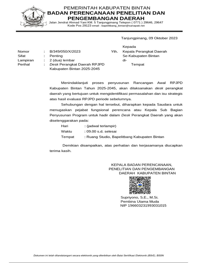 Desk Perangkat Daerah RPJPD Bintan 2025-2045 | PDF