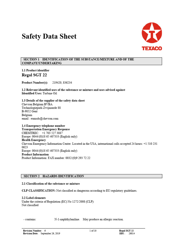 SDS - Regal SGT 22 | PDF | Working Conditions | Labor Relations