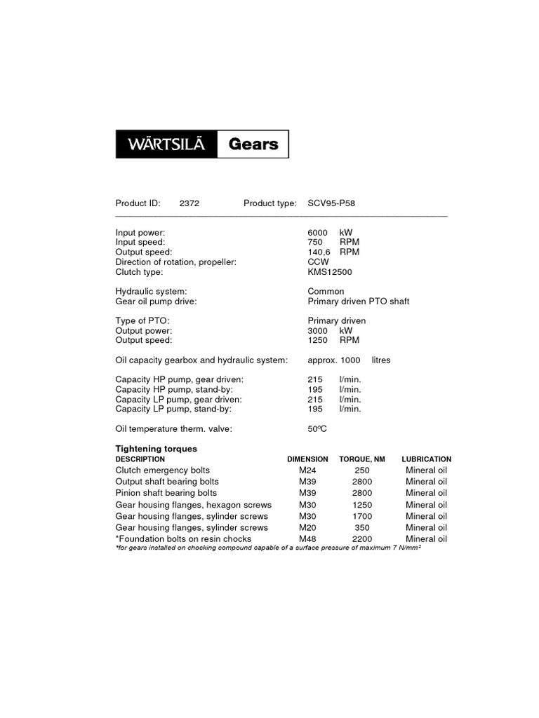 Wartsila Main Gear SCV95-P58 | PDF