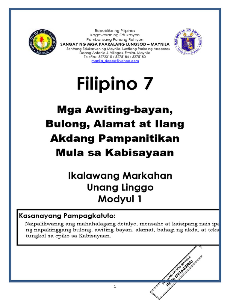 FILIPINO 7 - Q2 - Mod1 | PDF