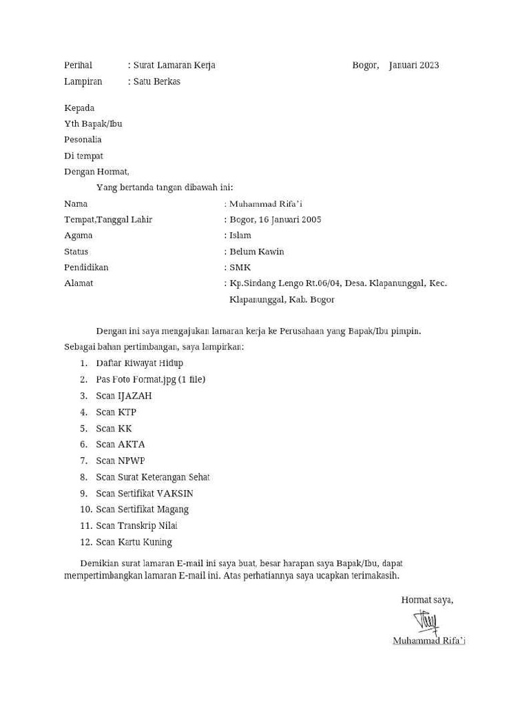 Lamaran - Muhammad Rifa'i | PDF