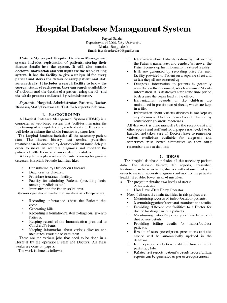 Hospital Database Management System SQL | PDF