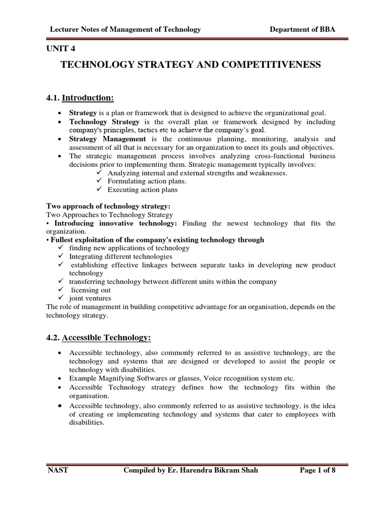 Unit 4 Technology Strategy and Competitiveness | PDF | Strategic Management | Competitive Advantage