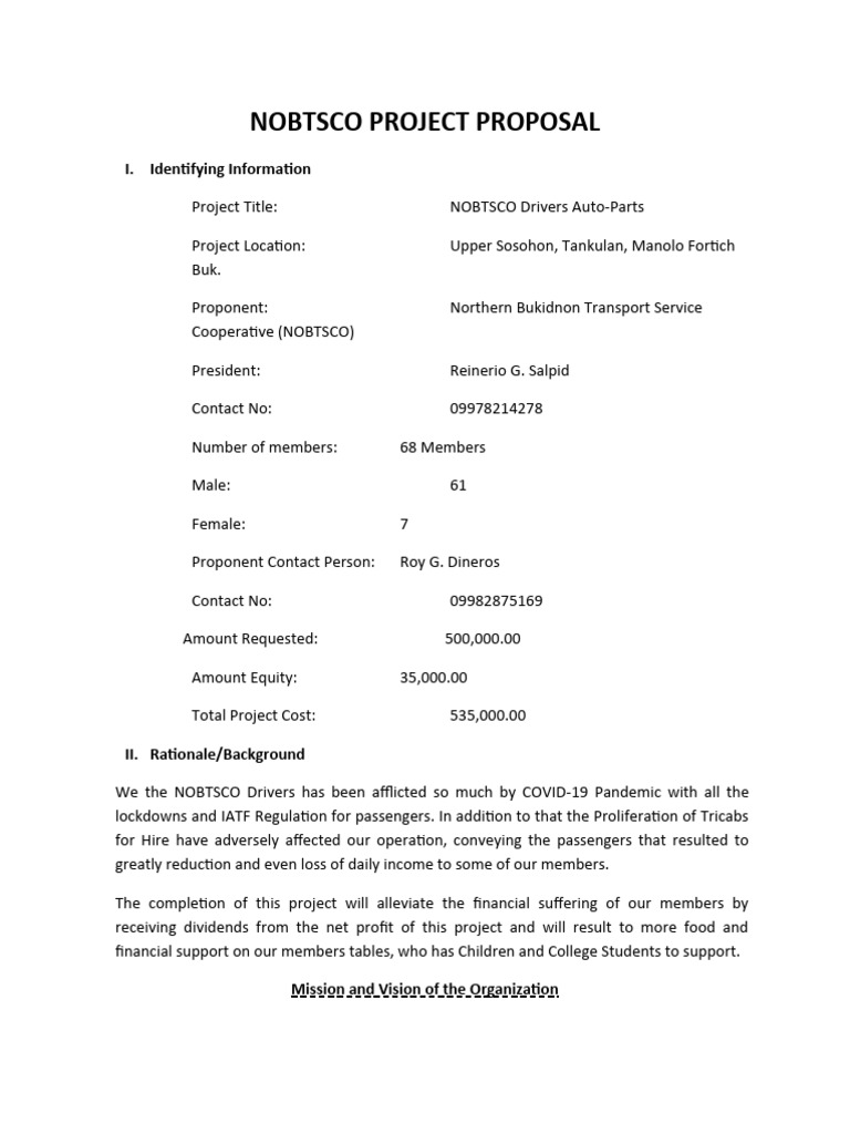 Nobtsco Project Proposal 1 | PDF | Return On Investment | Cooperative