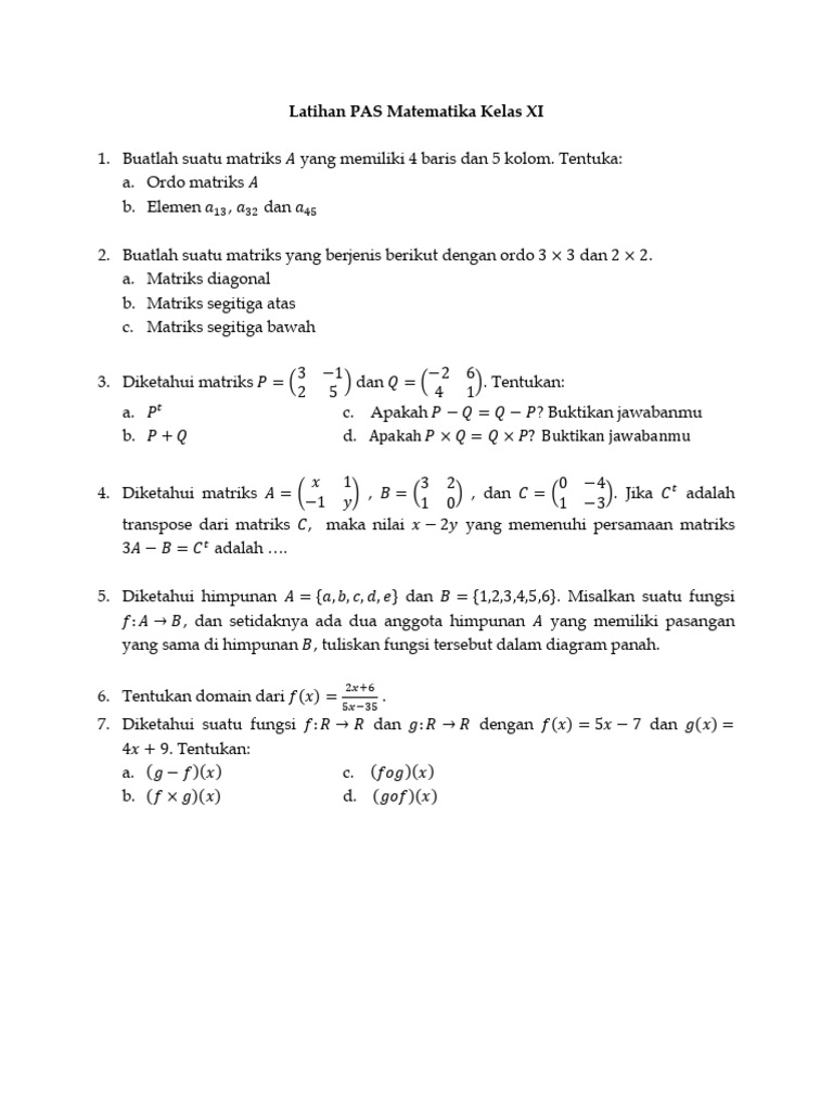 Latihan PAS Matematika Kelas XI | PDF | Sains & Matematika | Komputer