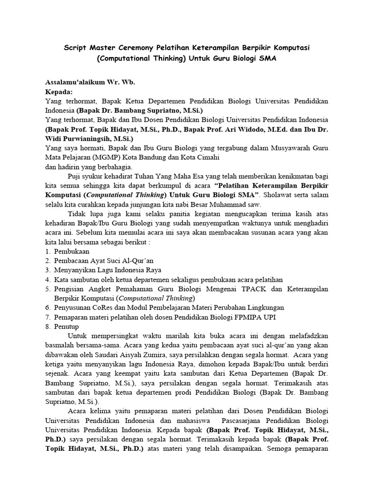 Script MC Pelatihan CT | PDF