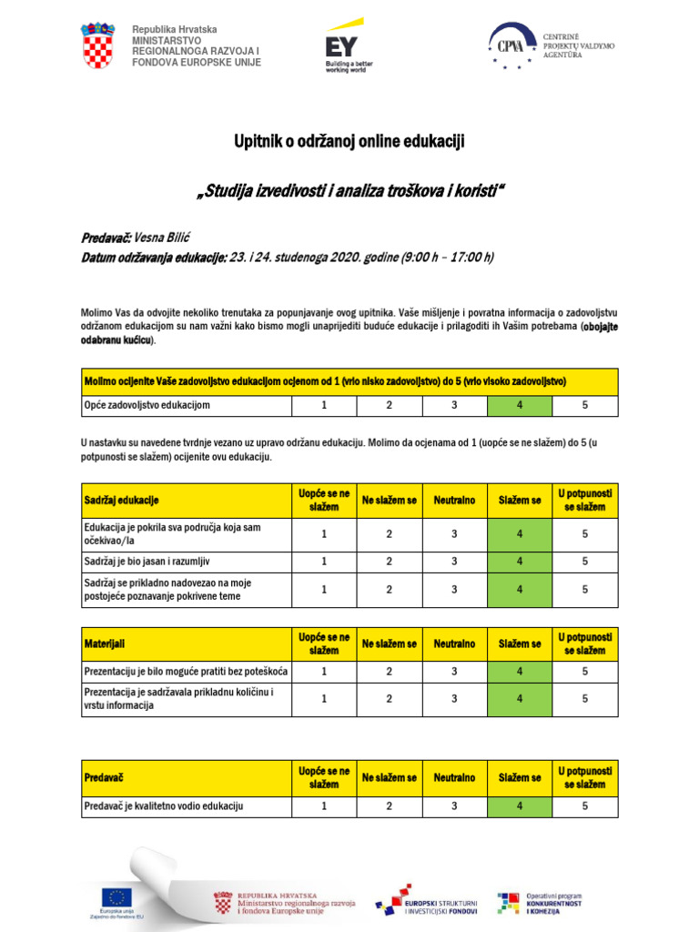 Evaluacijski Upitnik - Vesna Bilić | PDF