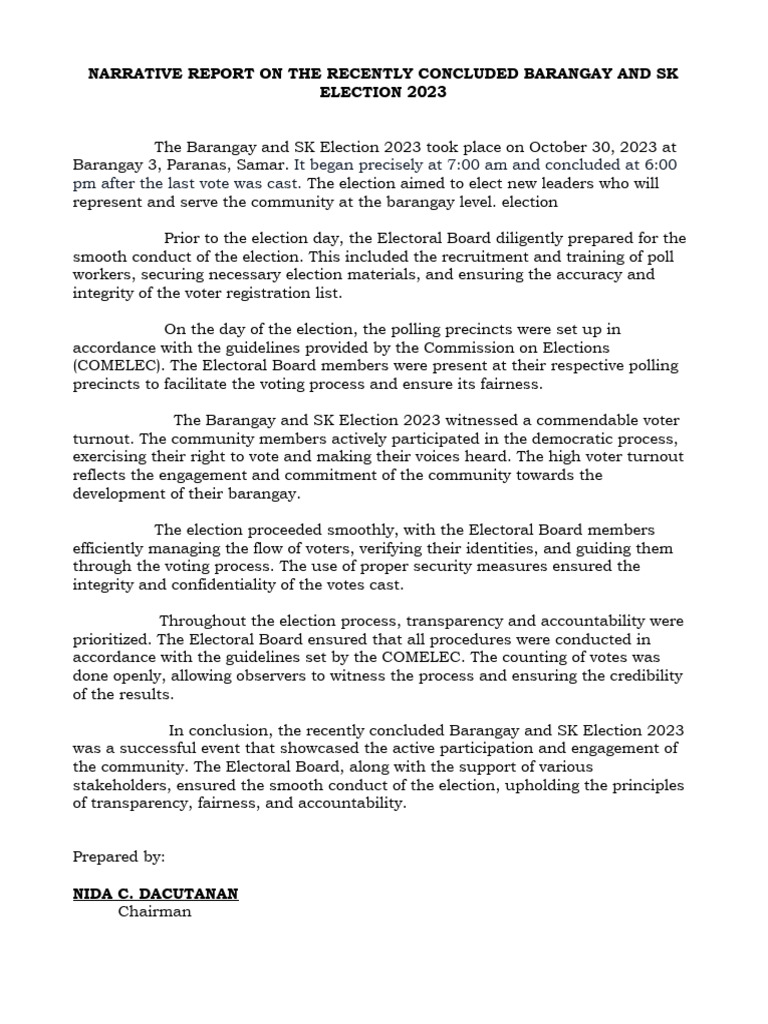 Barangay and SK Election 2023 Report | PDF | Sports & Recreation ...