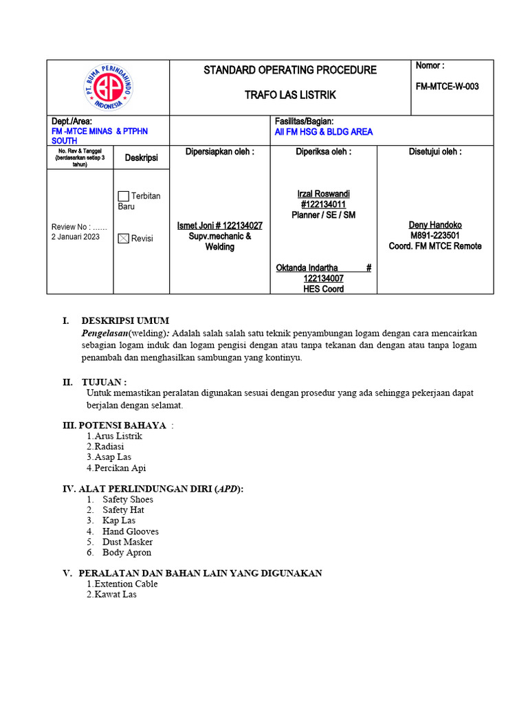 001-SOP Trafo Las Listrik | PDF
