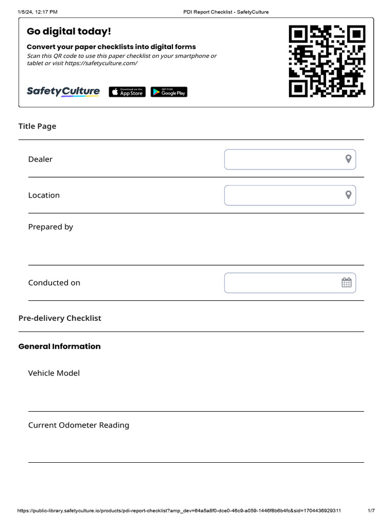 PDI Report Checklist - SafetyCulture | PDF