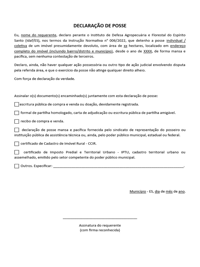 Mod. 036 Declaração de Posse | PDF