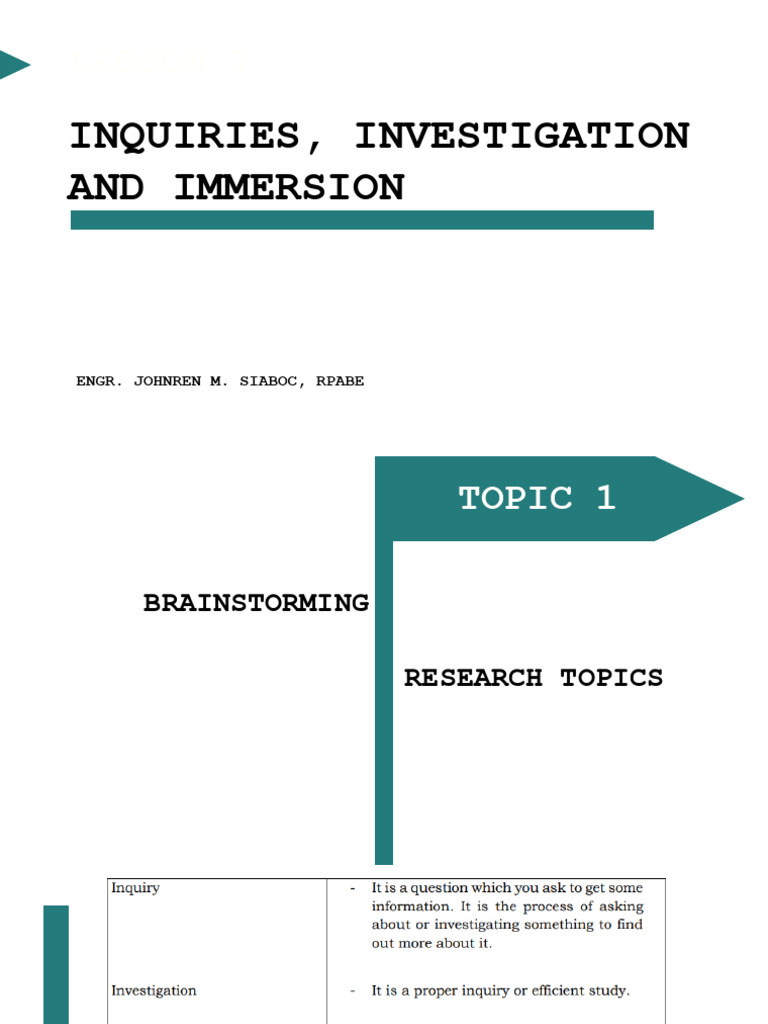Inquiries, Investigation, Immersion | PDF