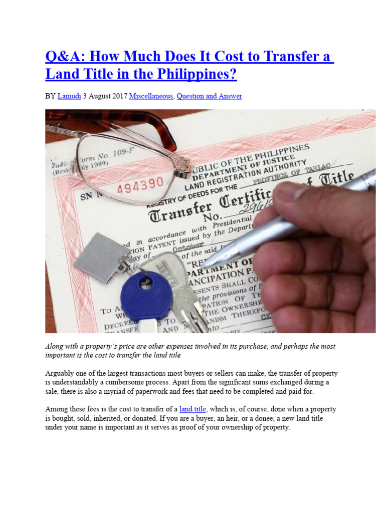 Land Title Transfer Costs PH | PDF | Taxes | Trade