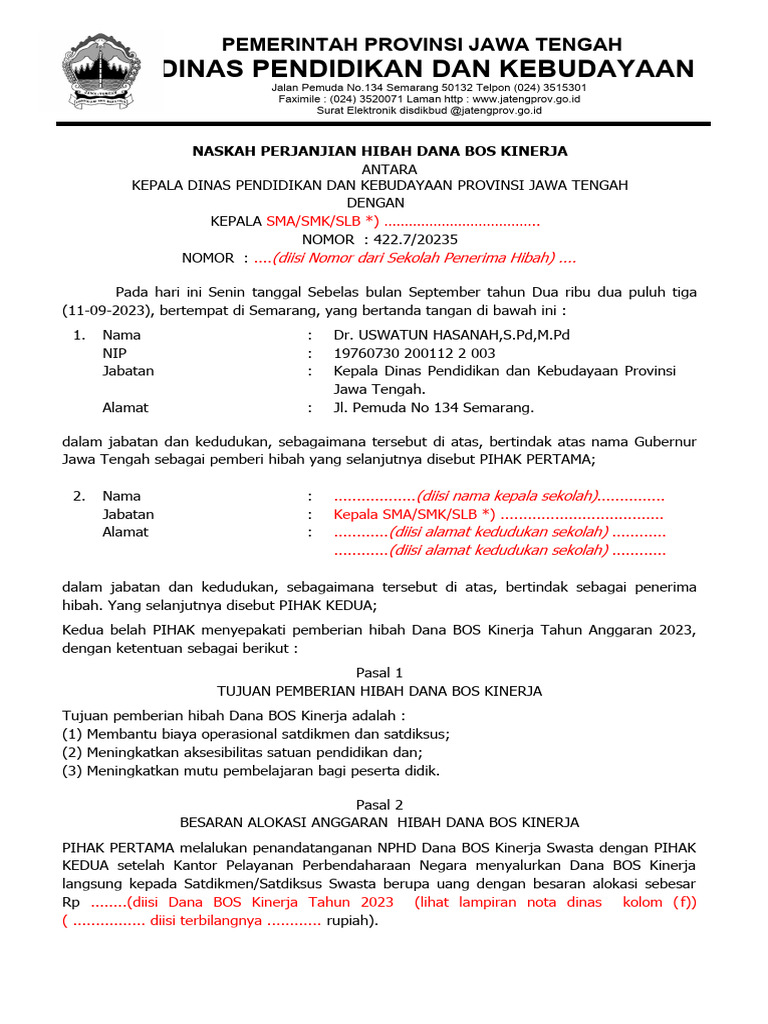 NPHD BOS KINERJA SMA - SMK - SLB SWASTA - Isi Kirim | PDF