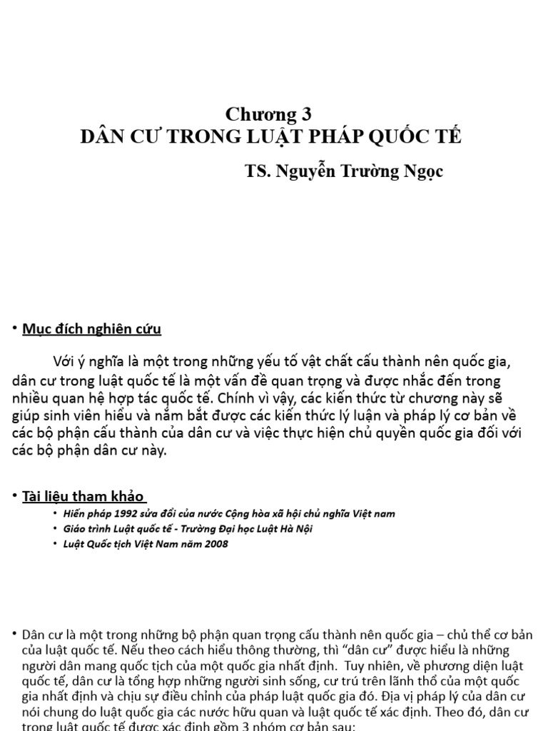Chương 3. Dân Cư Trong Luật Pháp QT | PDF