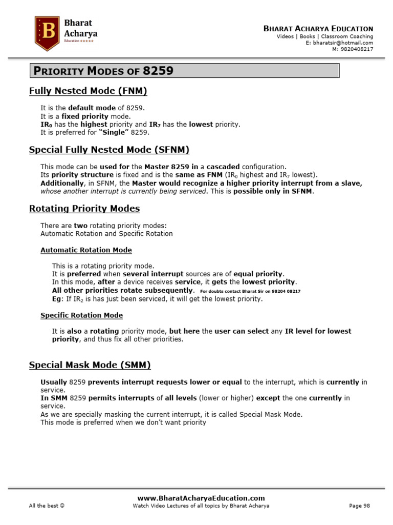 Priority Modes of 8259 | PDF