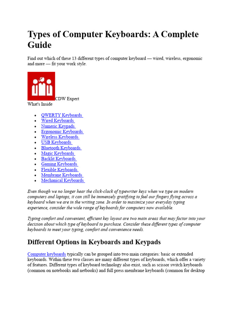 Types of Computer Keyboards Explained | PDF