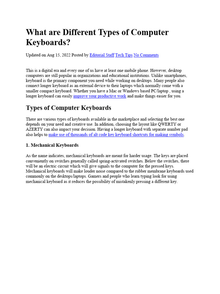 What Are Different Types of Computer Keyboards | PDF | Computer ...
