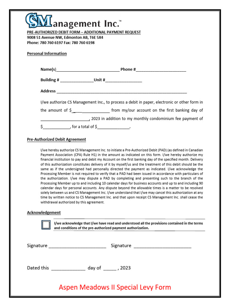 AM2 - Special Levy Additional Payment Form | PDF