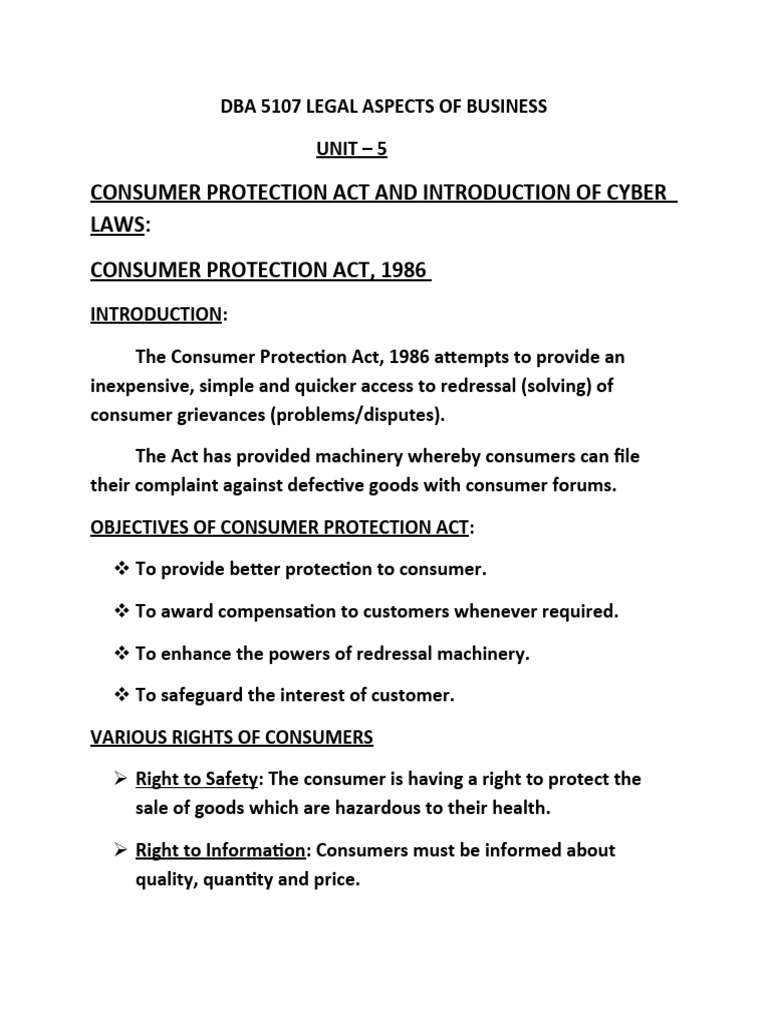 Consumer Protection & Cyber Laws Overview | PDF