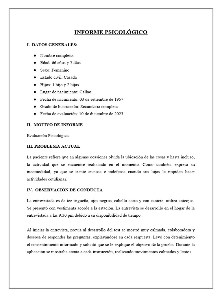 INFORME TEST DE LA FIGURA DE MACHOVER | PDF | Las emociones | Conceptos ...